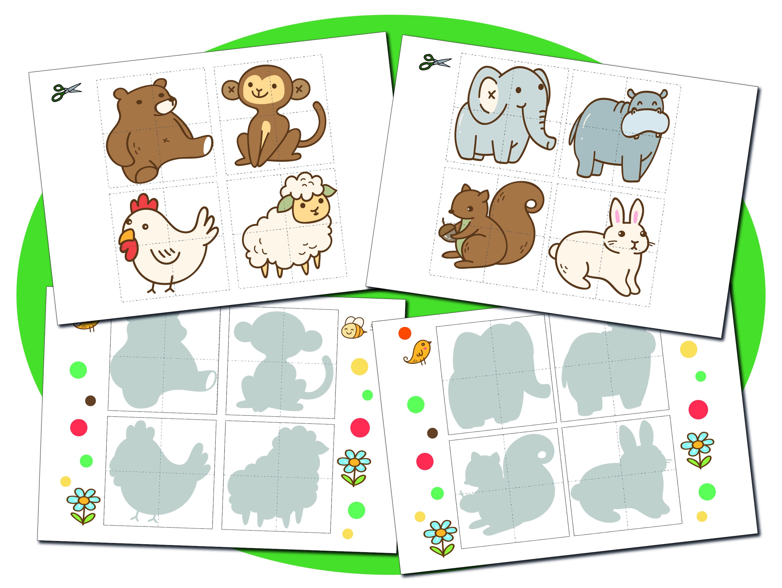 Animal Puzzles,printable Activity, Matching Cards,montessori Activity ...