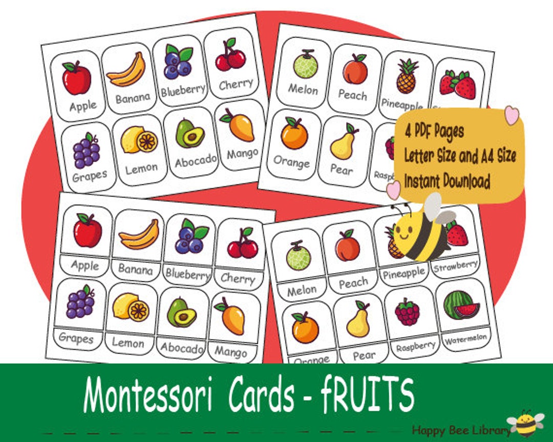 Printable Montessori 3 Parts Card Printable Fruits Card Digital ...
