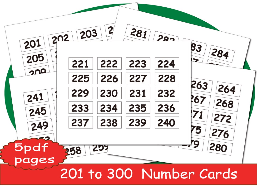 Count to 300 Charts,5 Printable Number Number Pages, Numbers 201-300 ...