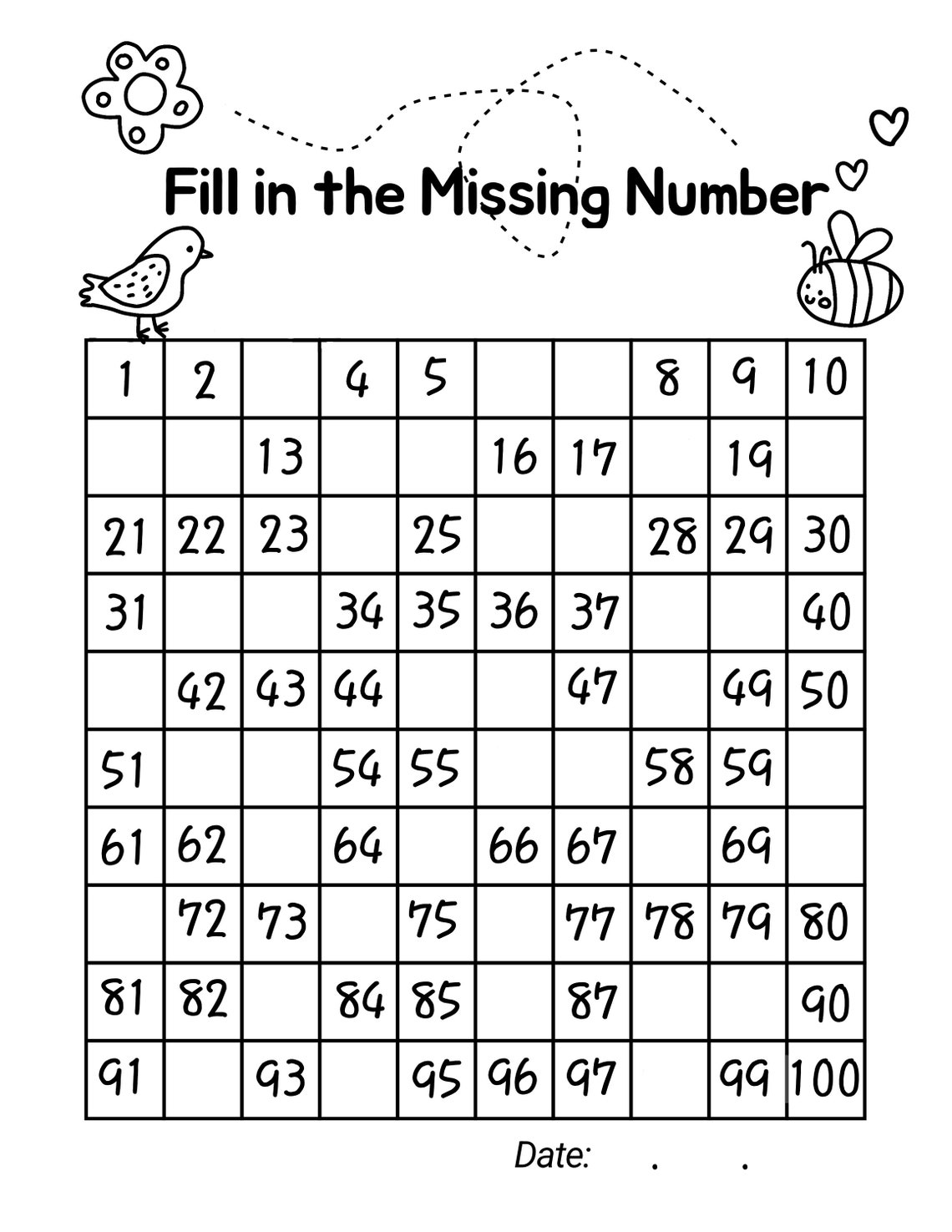 Fill in the Missing Numbers,worksheets Printable,kindergarten Math Workbook,fill in the Blank ...