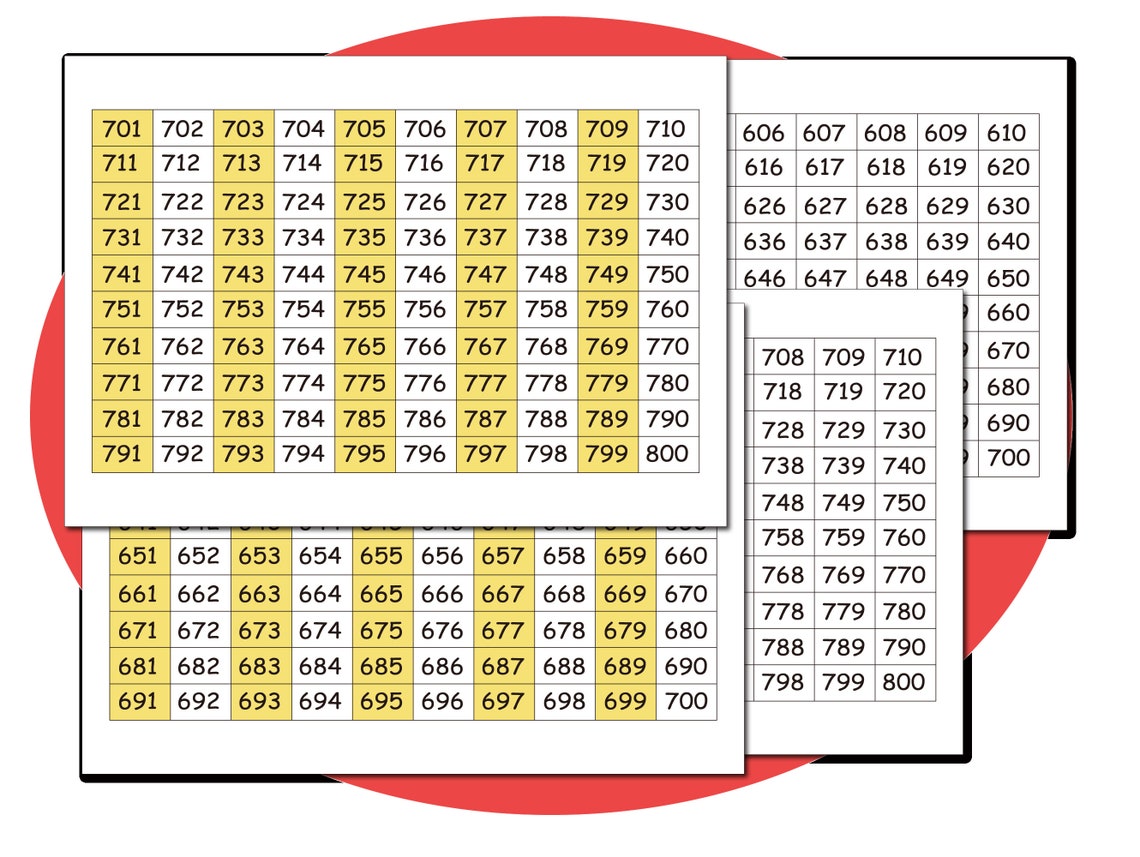 Count to 1000 Charts,10 Printable Number Charts, Numbers 1-1000 Wall ...