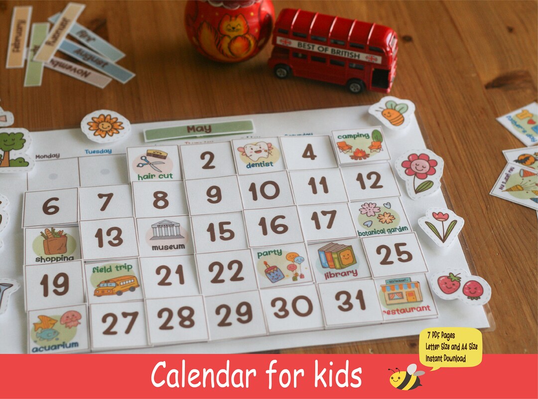 Kids Calendar,printable Calendar for Kids,montessori Homeschool,kids ...