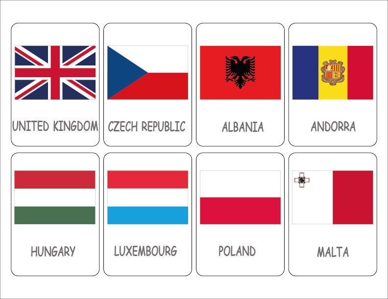 Printable Flags of 52 Countries of Europe Flashcards Instant Download 3 ...