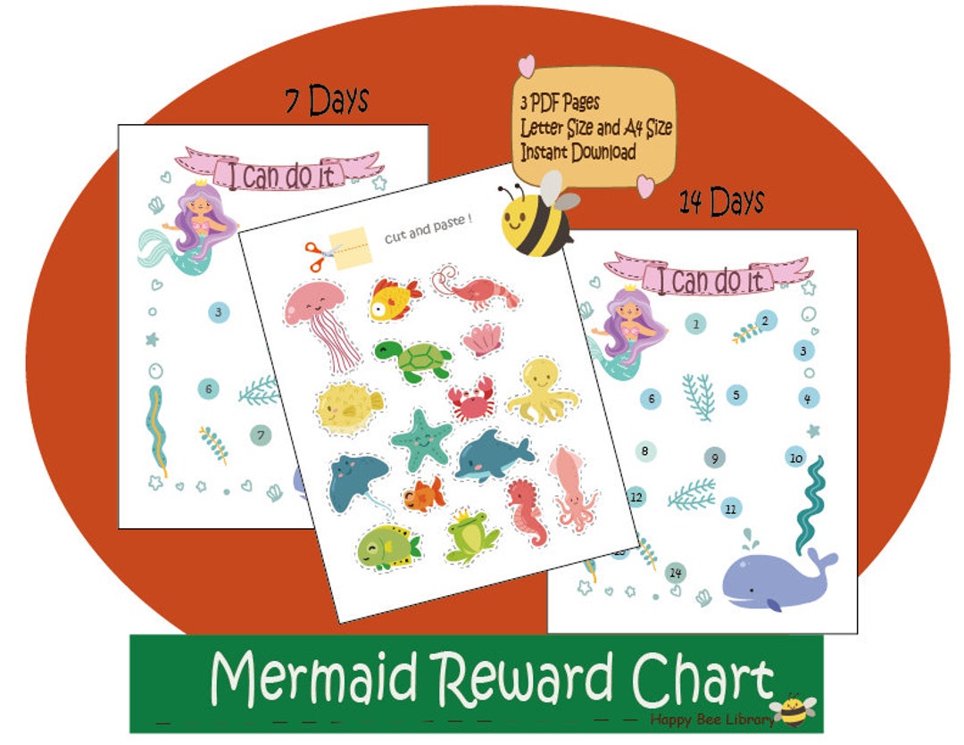 Printable Reward Chart Toddler Reward Chart Mermaid Reward Chart ...