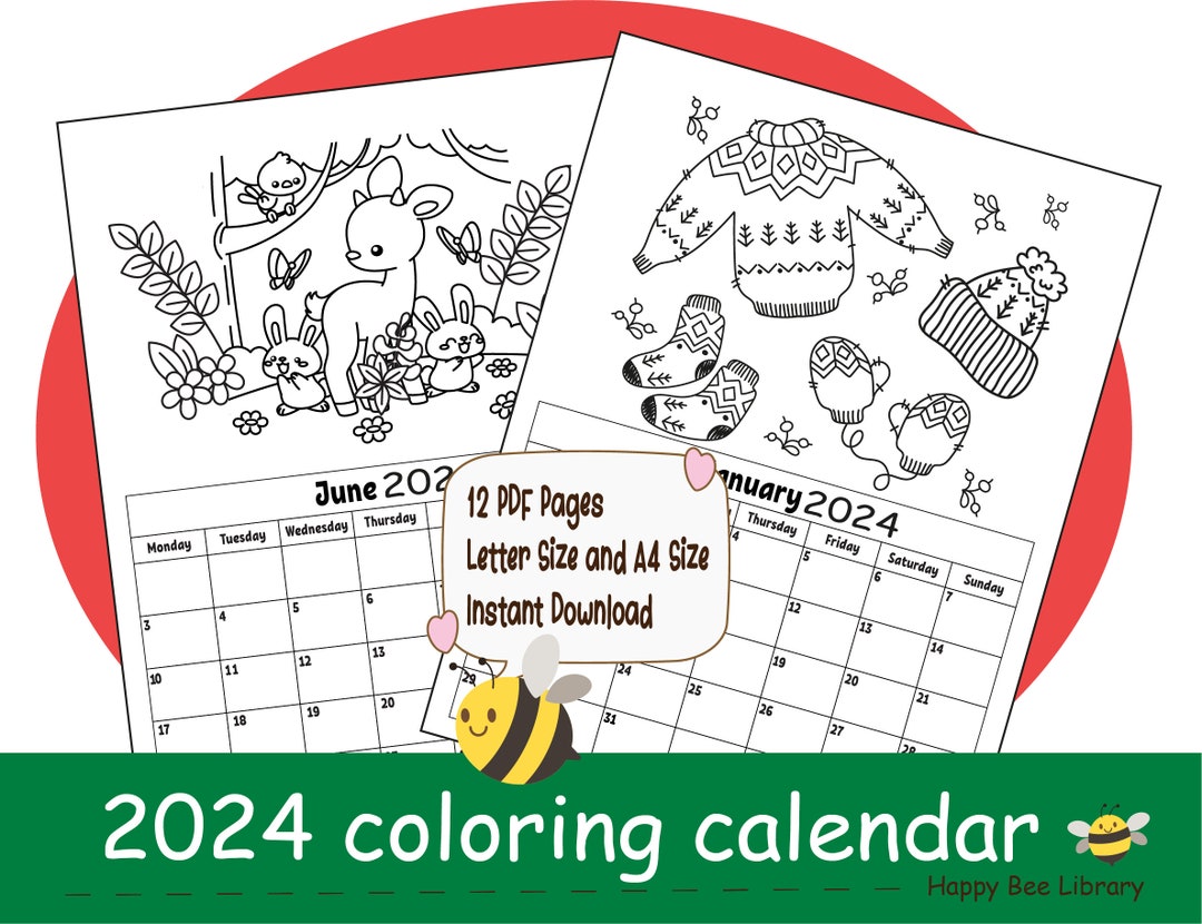 2024 Calendar for Kids,coloring Calendar. - Etsy
