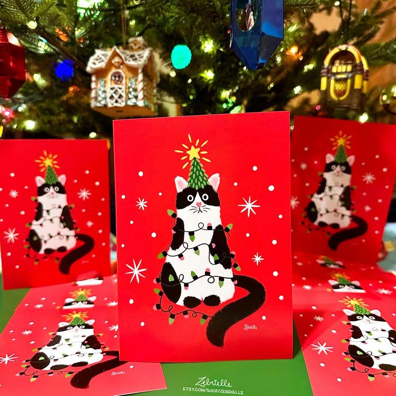 Christmas Cat Card - Etsy