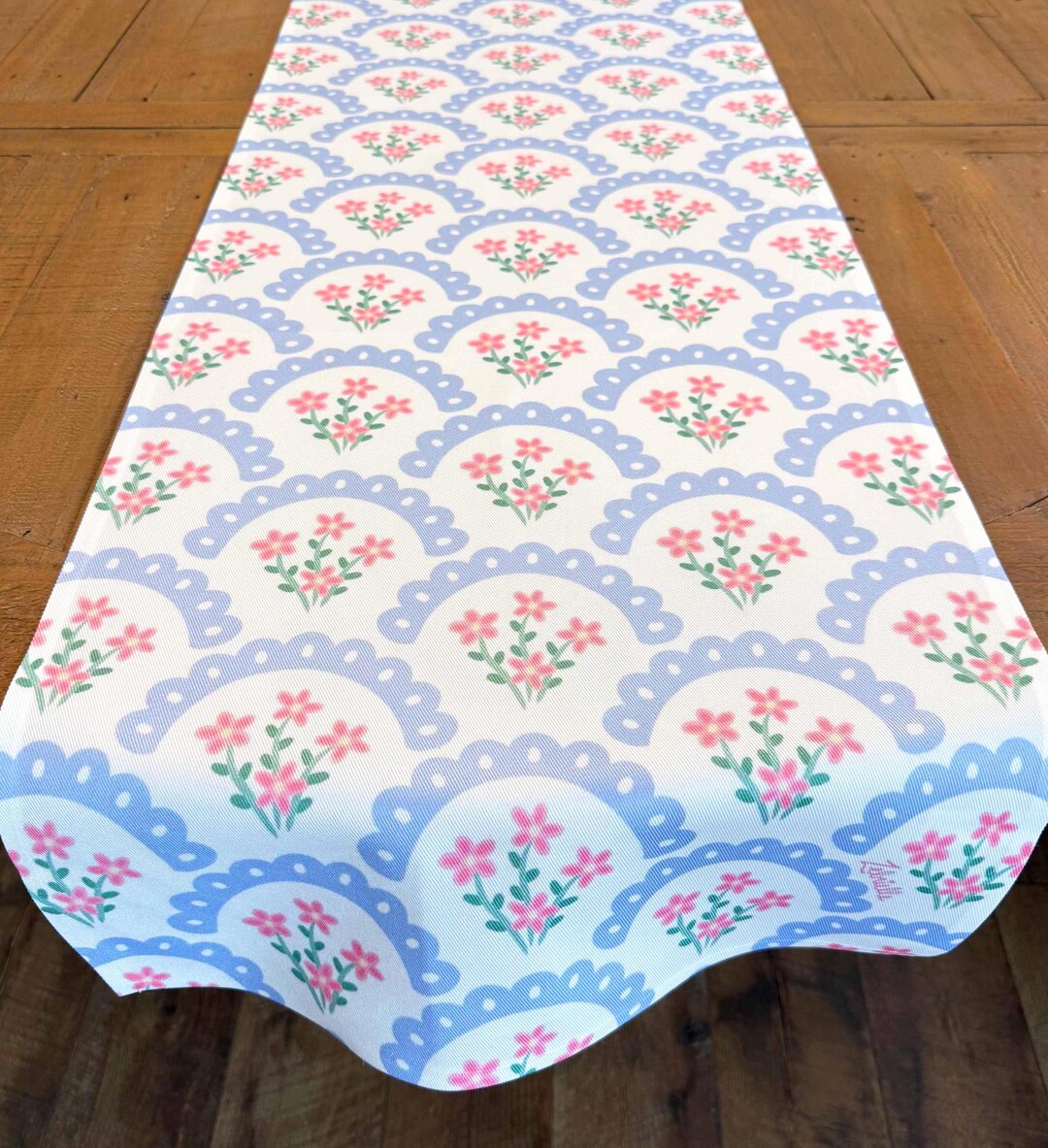 Floral Scallop Table Runner, Block Print, Grandmillennial, Spring ...