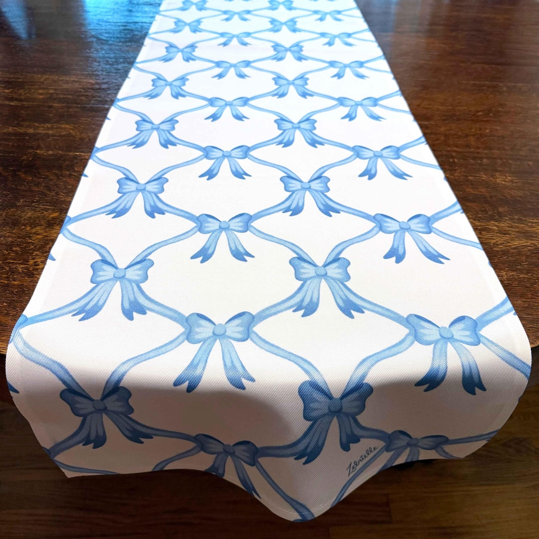 Blue Bows Table Runner, Preppy Table Runner, Grandmillennial Table ...