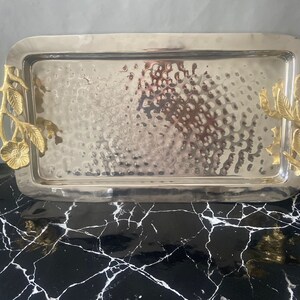 Gorgeous Serving Tray, Rectangular Silver Color Serving Tray With Gold ...