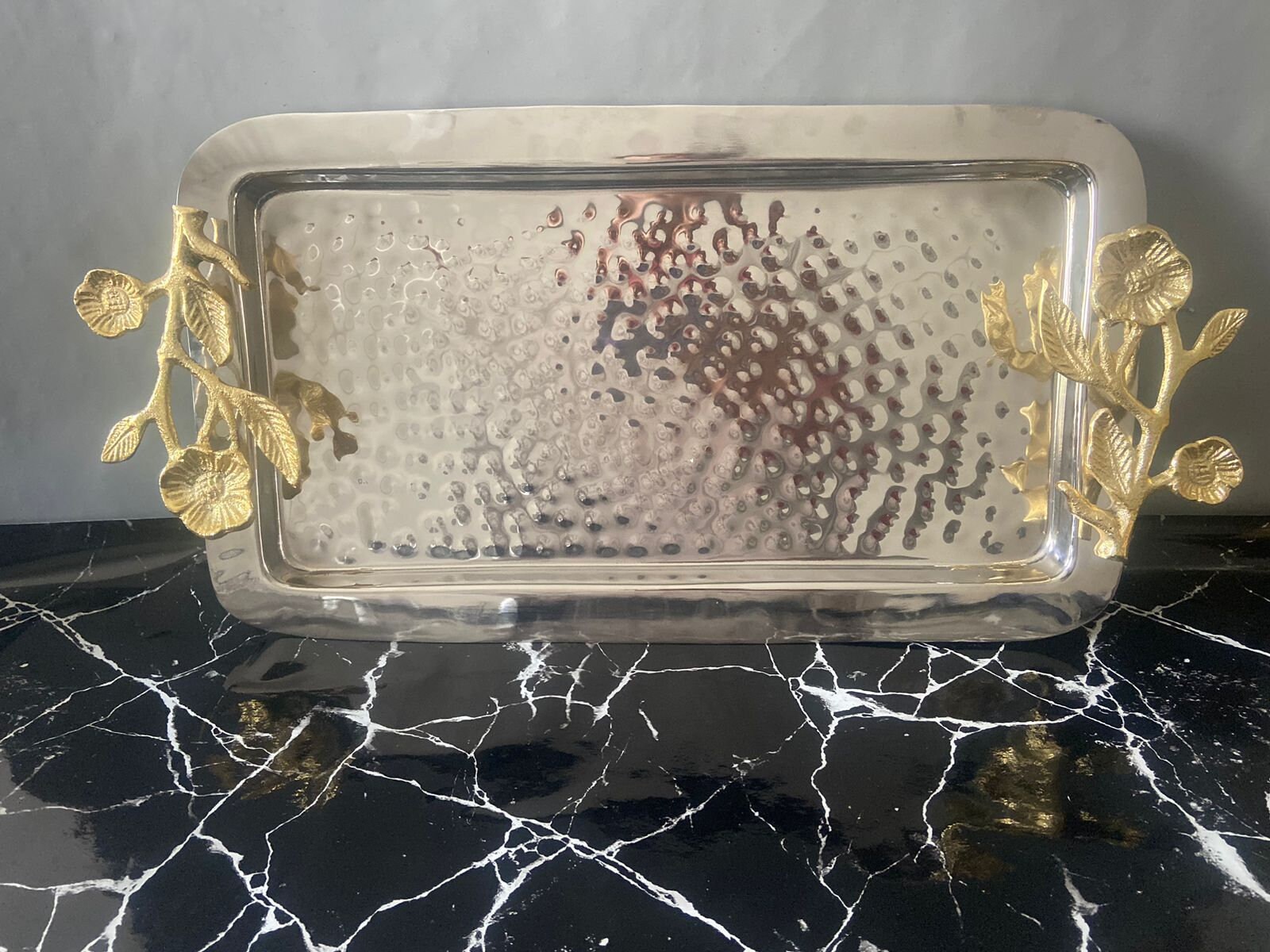 Gorgeous Serving Tray, Rectangular Silver Color Serving Tray With Gold ...