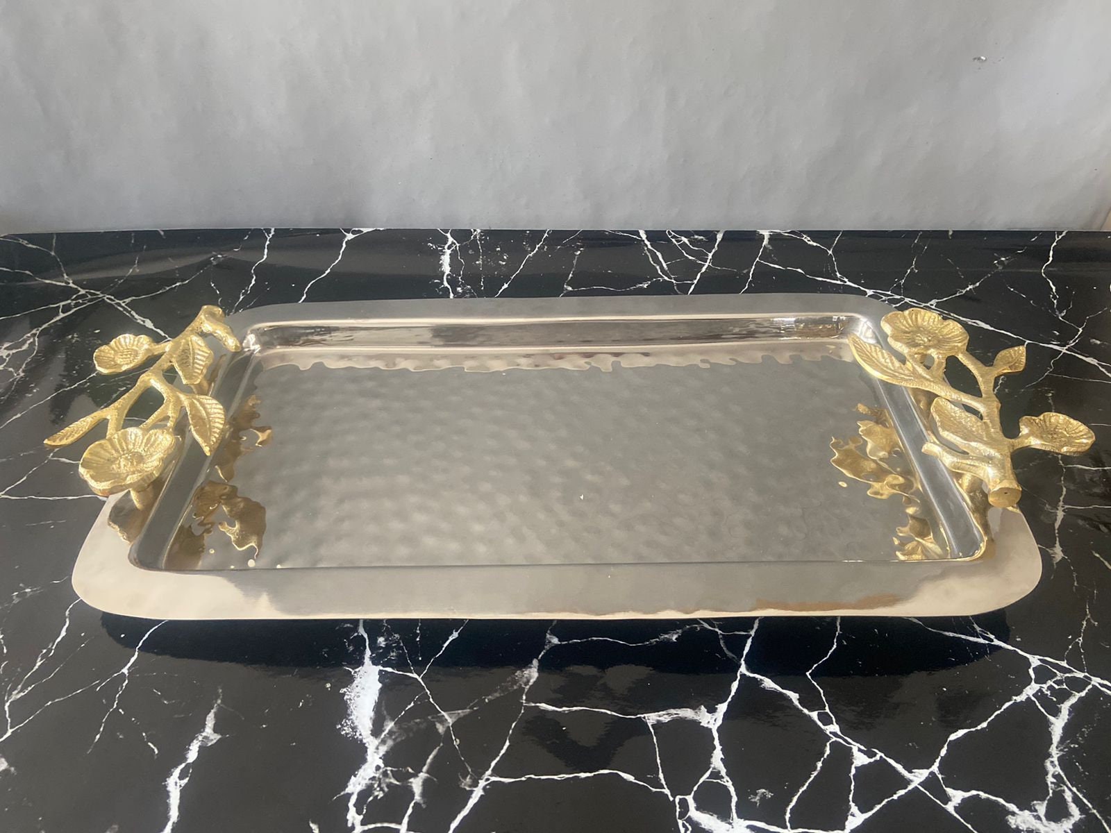 Gorgeous Serving Tray, Rectangular Silver Color Serving Tray With Gold ...