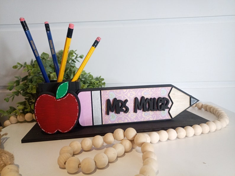 Teacher Desk Name Plate With Pencil Holder and Interechangeables ...