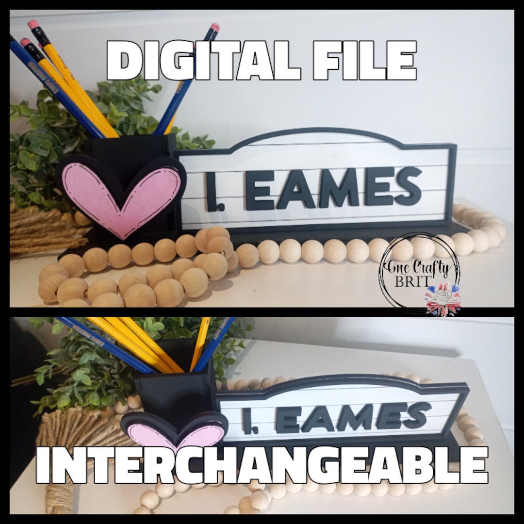 Desk Name Plate With Pencil Holder and Interchangeables- DIGITAL FILE ...