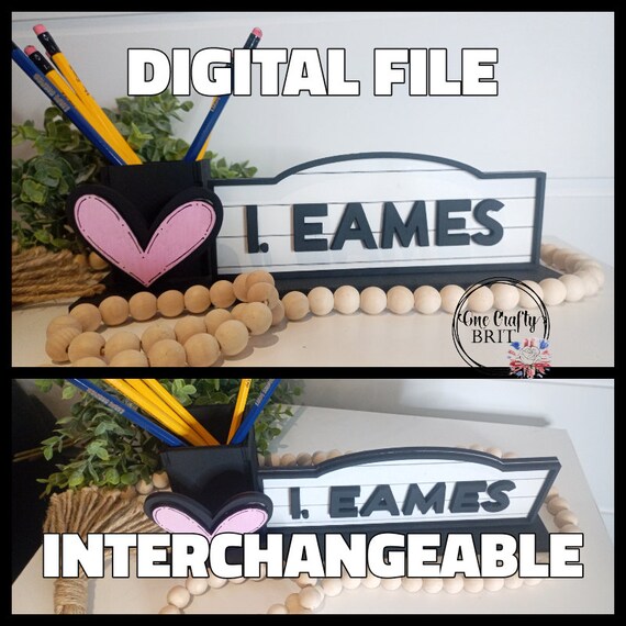 Desk Name Plate With Pencil Holder and Interchangeables | Etsy