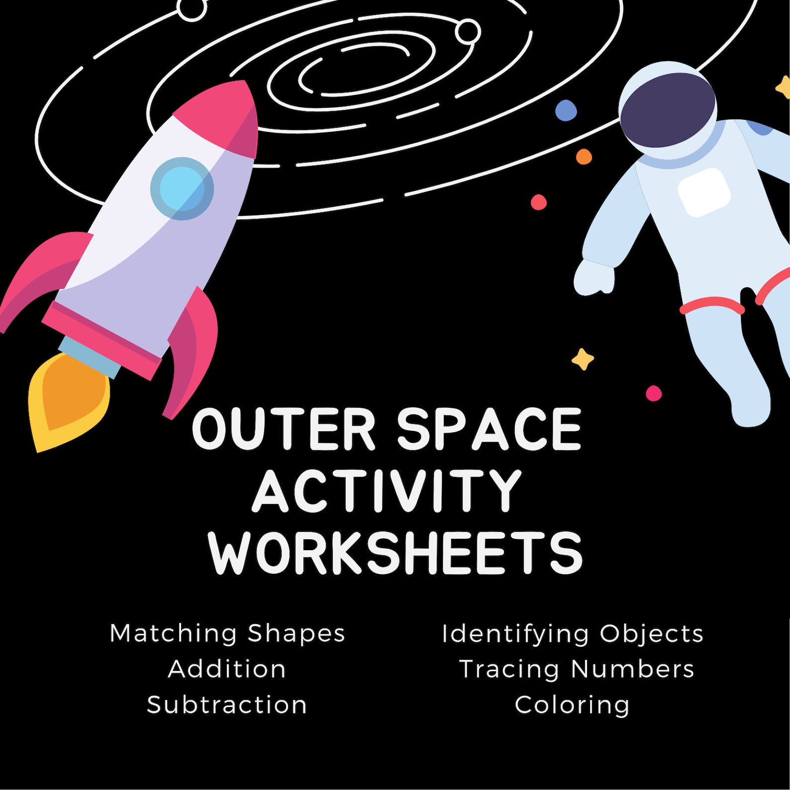 36 Page Space Theme Pre-k and Kindergarten Worksheets | Addition ...