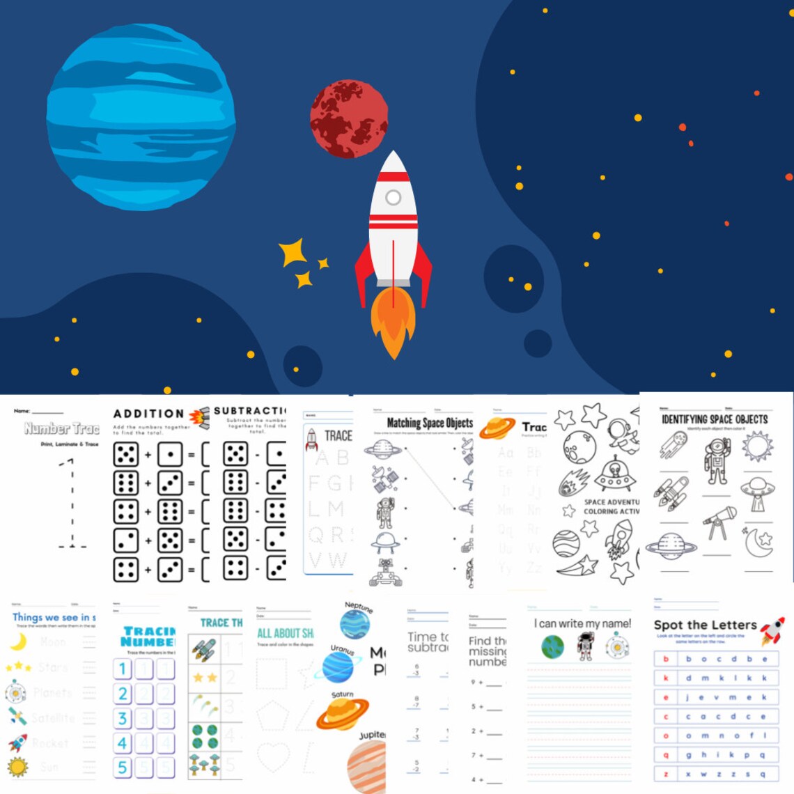 36 Page Space Theme Pre-k and Kindergarten Worksheets | Etsy