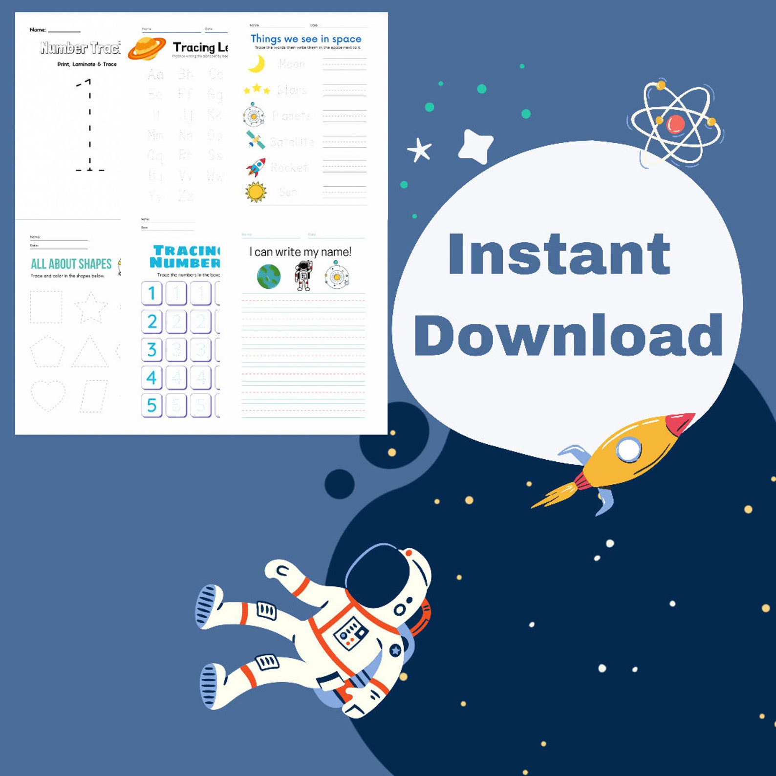 36 Page Space Theme Pre-k and Kindergarten Worksheets - Etsy
