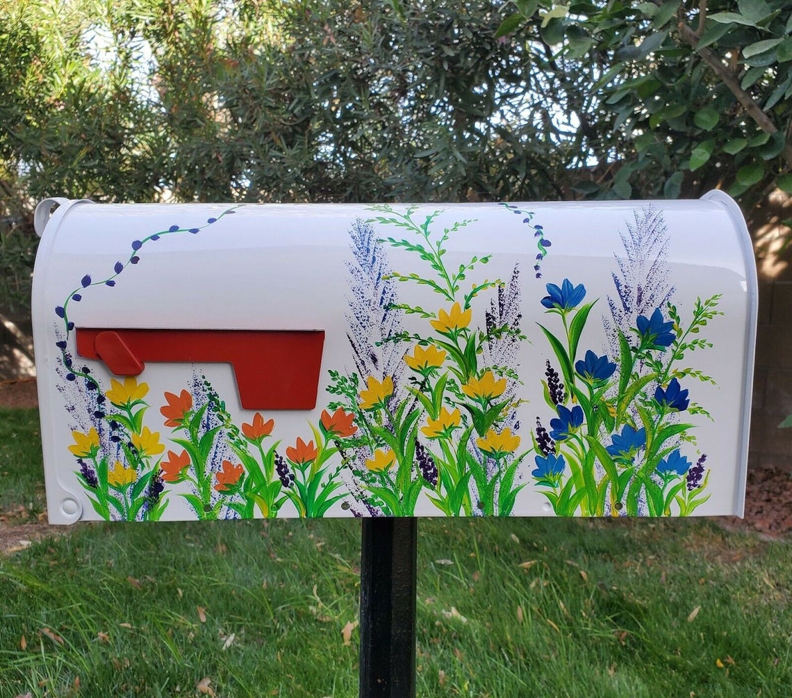 Standard Medium Size, White Steel Metal Mailbox, Handmade, Colorful ...