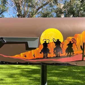 Hand Painted Southwestern Mailbox - Western Cowboy & Sunset Desert ...