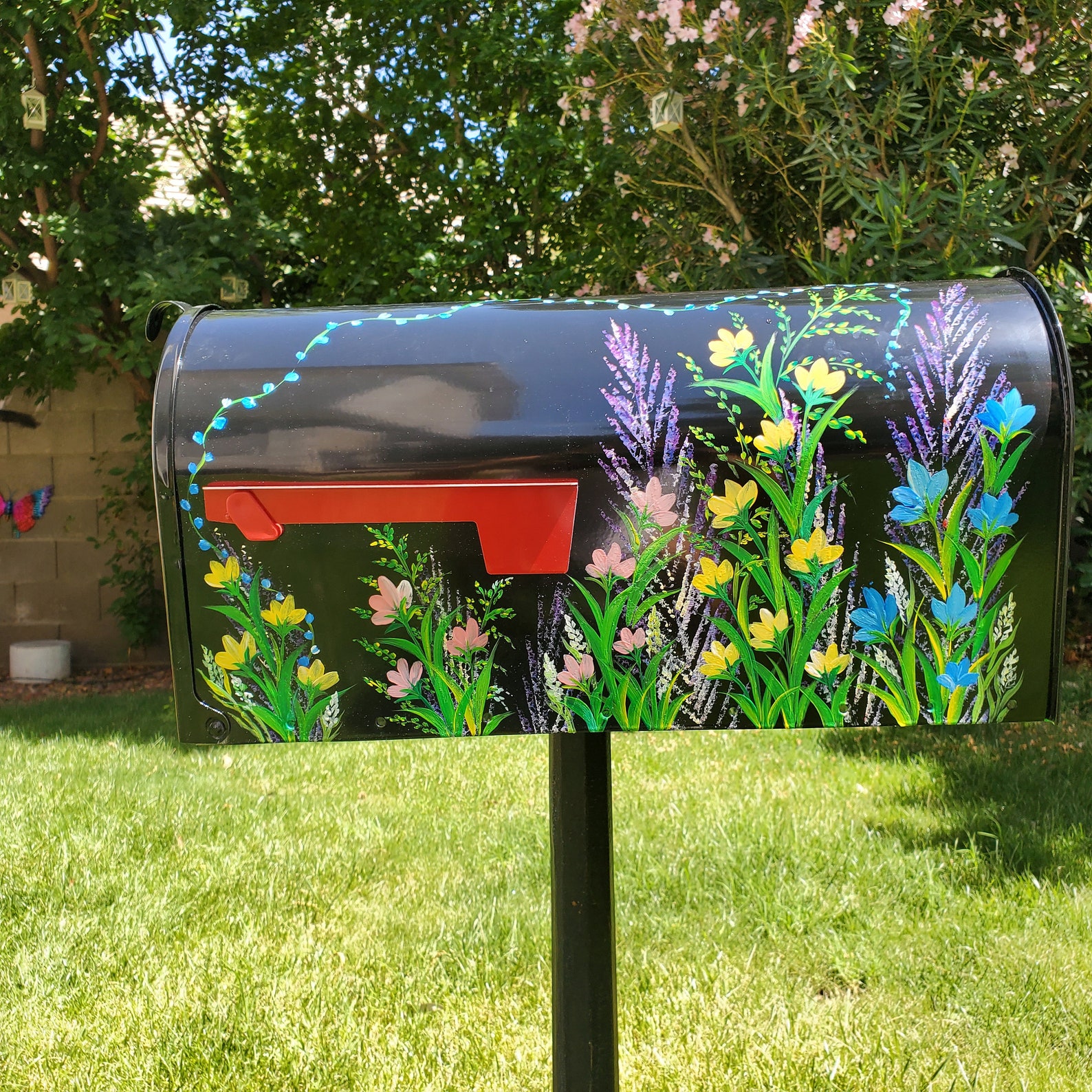 Mailbox Custom Painted, Handmade, Black Steel Metal Mailbox, Post Mount ...