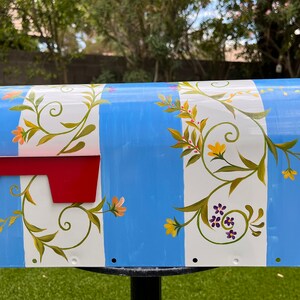 Blue Stripe With Floral Paint Metal Mailbox, White Standard Medium ...