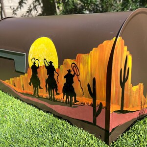 Hand Painted Southwestern Mailbox - Western Cowboy & Sunset Desert ...