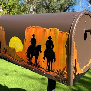Hand Painted Southwestern Mailbox - Western Cowboy & Sunset Desert ...