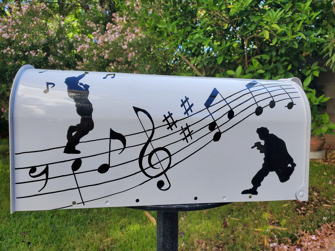 Custom Hand Painted Black & White Musician Mailbox, Singer, Music Note ...
