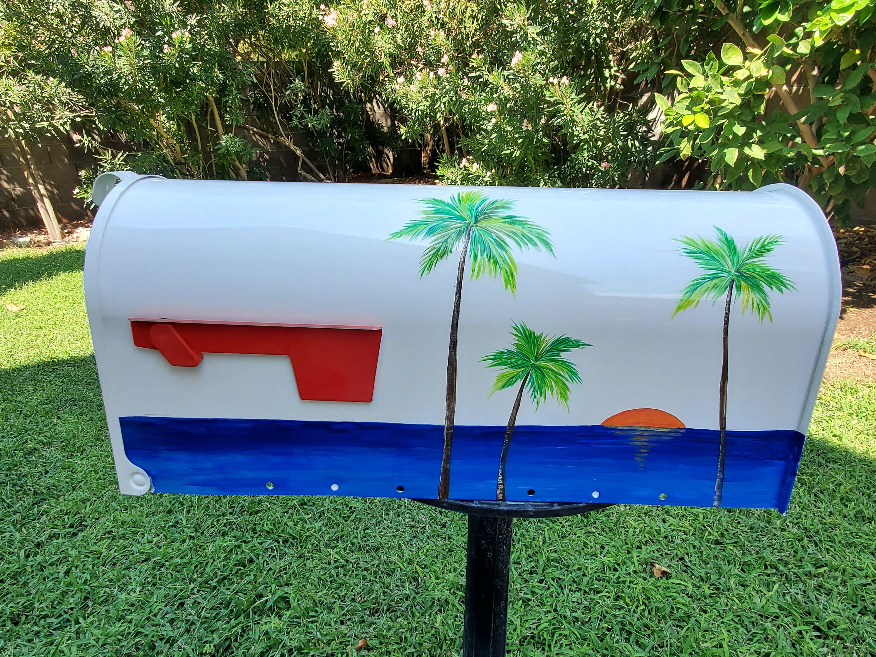 Mailbox Custom Painted, Tropical Blue Ocean Beach Sunset, Sunrise Palm ...