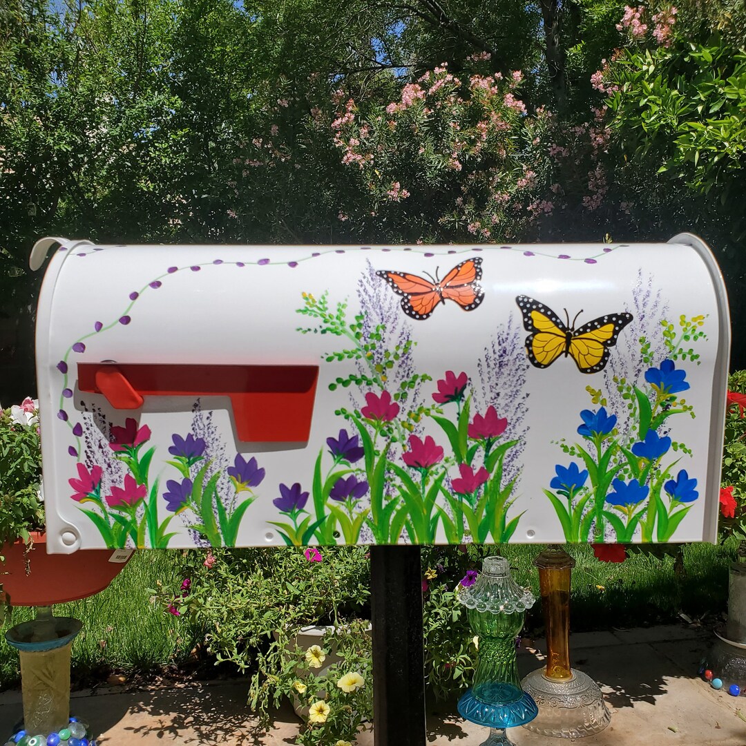 Butterfly and Colorful Wildflower on Medium, Large Size White Metal ...