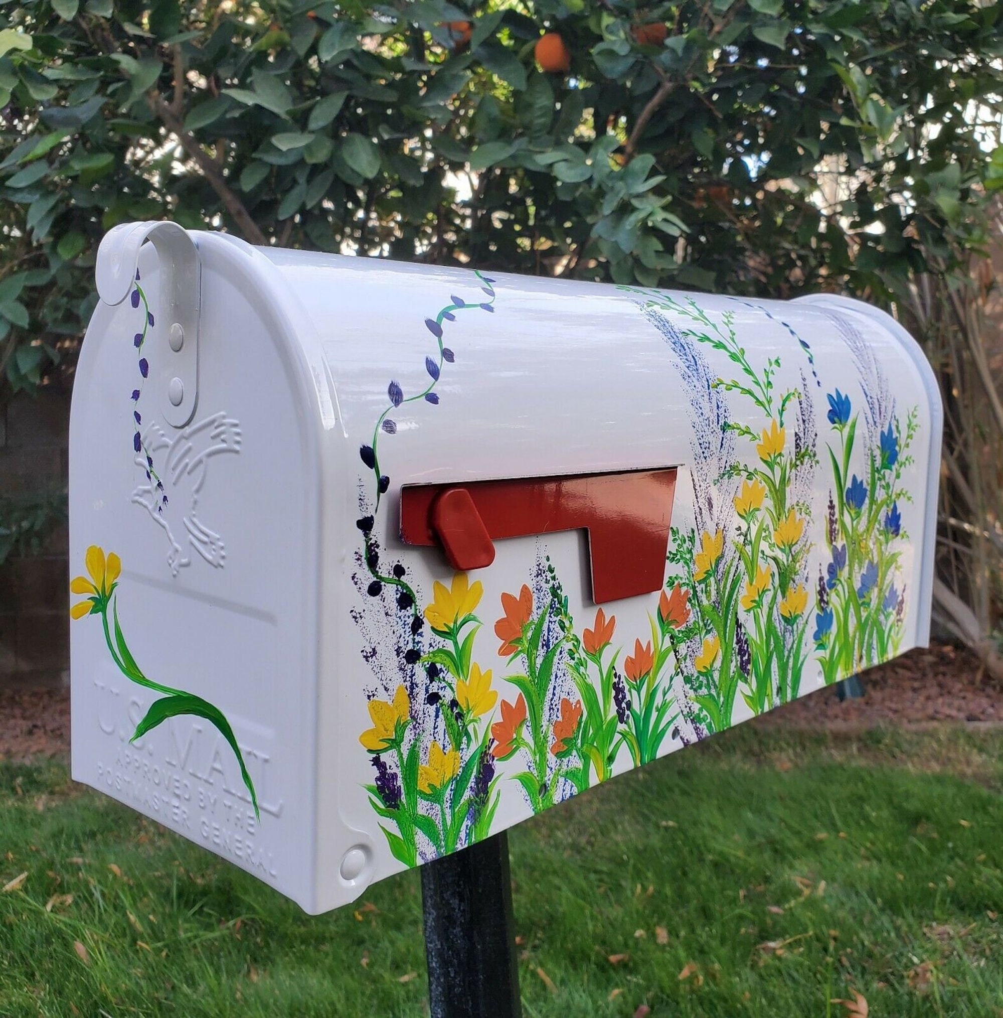 Standard Medium Size, White Steel Metal Mailbox, Handmade, Colorful ...