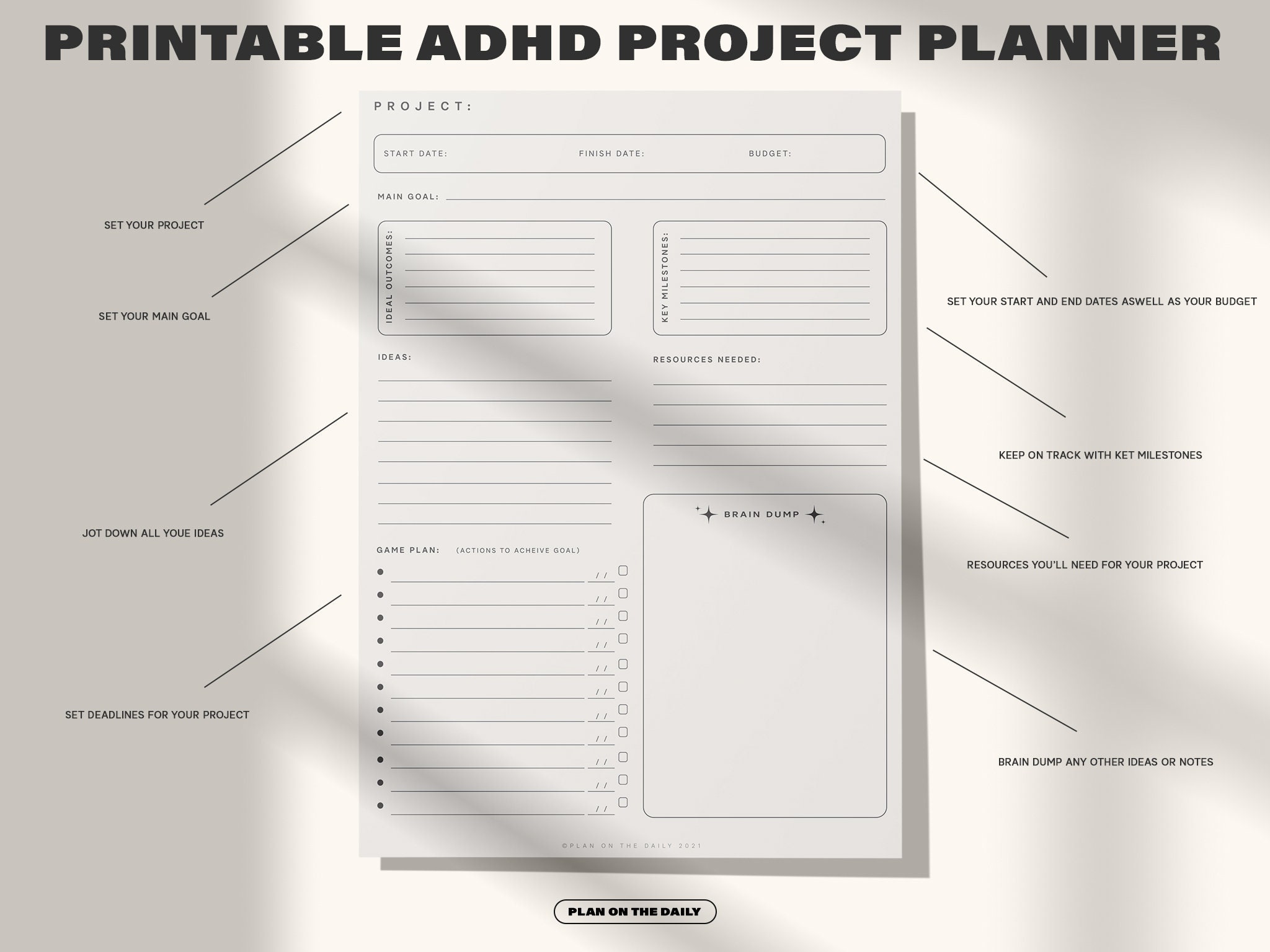 ADHD Project Planner Printable/digital | ADHD Planner | to Do List ...