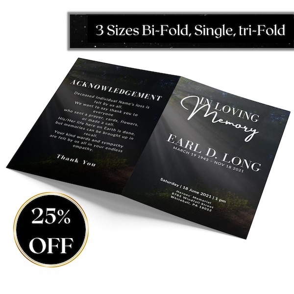 Single Page Funeral Program Template - Etsy