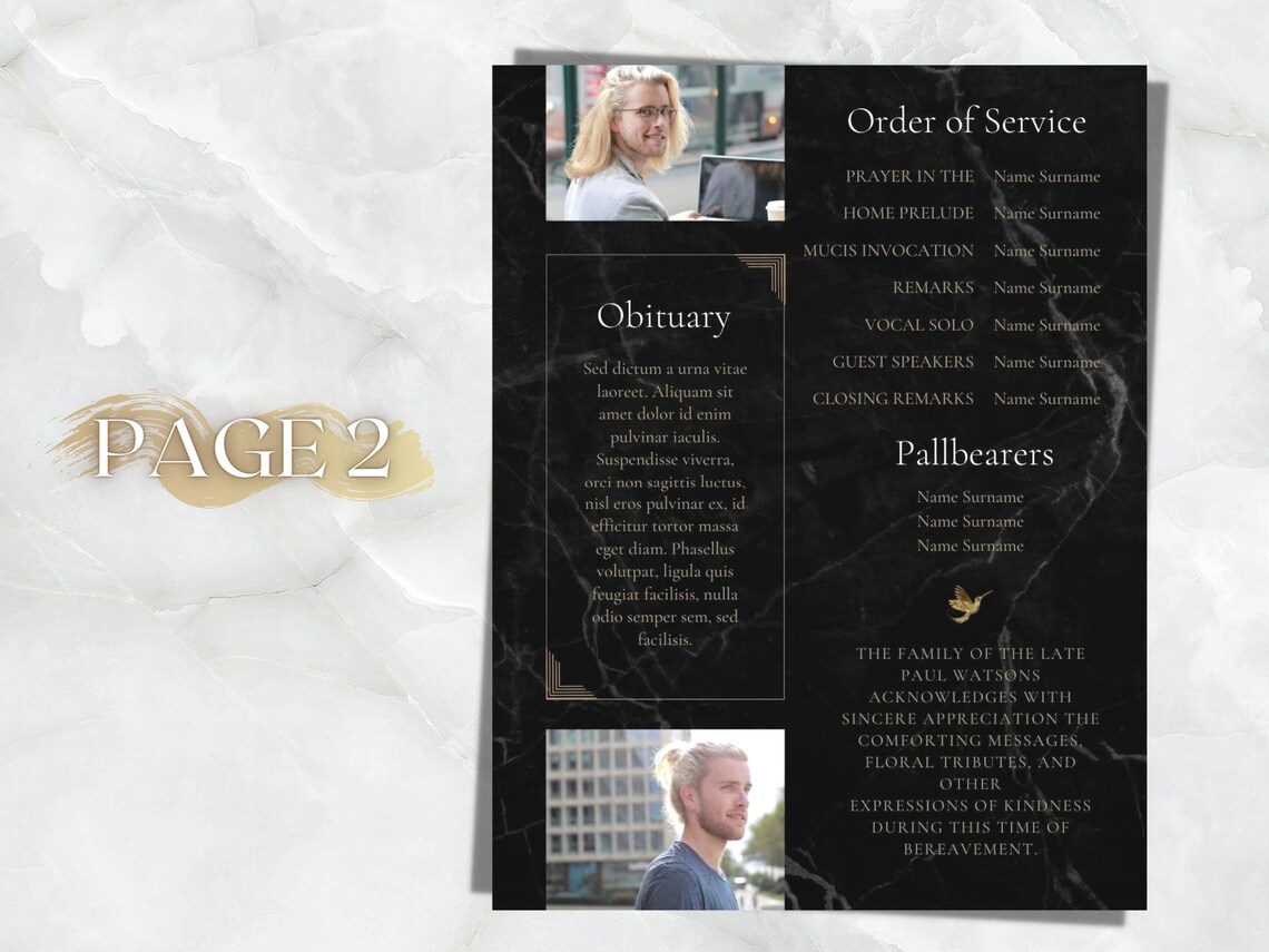 2 Page Funeral Program Template, 8.5x11 Obituary Template Canva ...