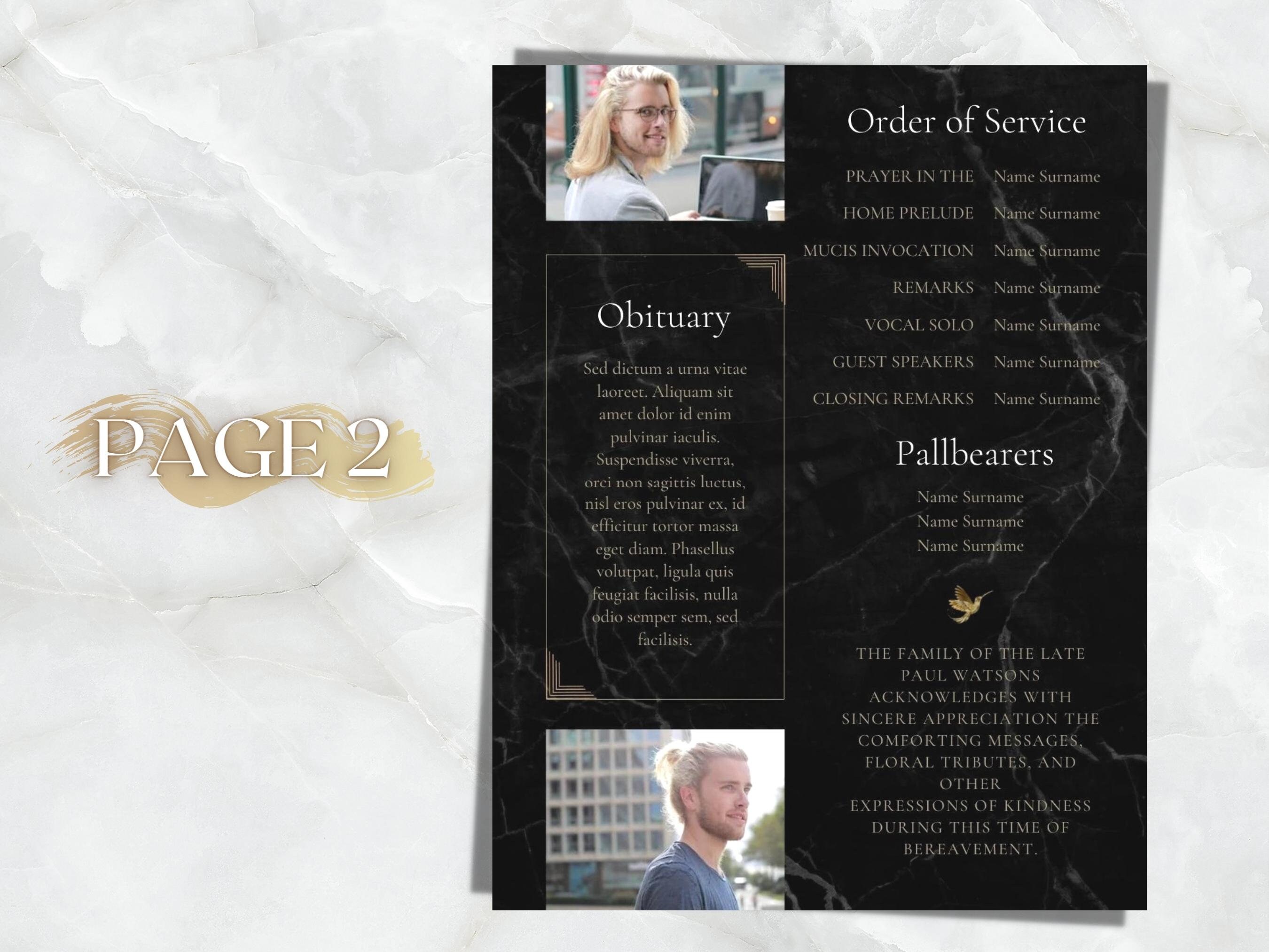 2 Page Funeral Program Template, 8.5x11 Obituary Template Canva ...