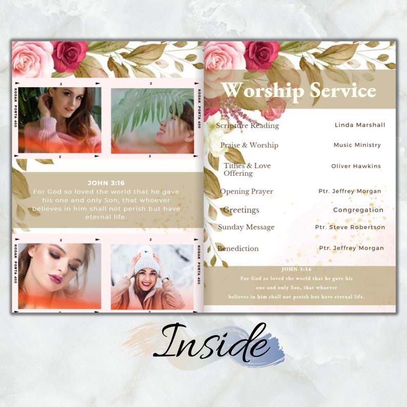Floral Flower Funeral Program Template, 8 Page Funeral Program Funeral ...