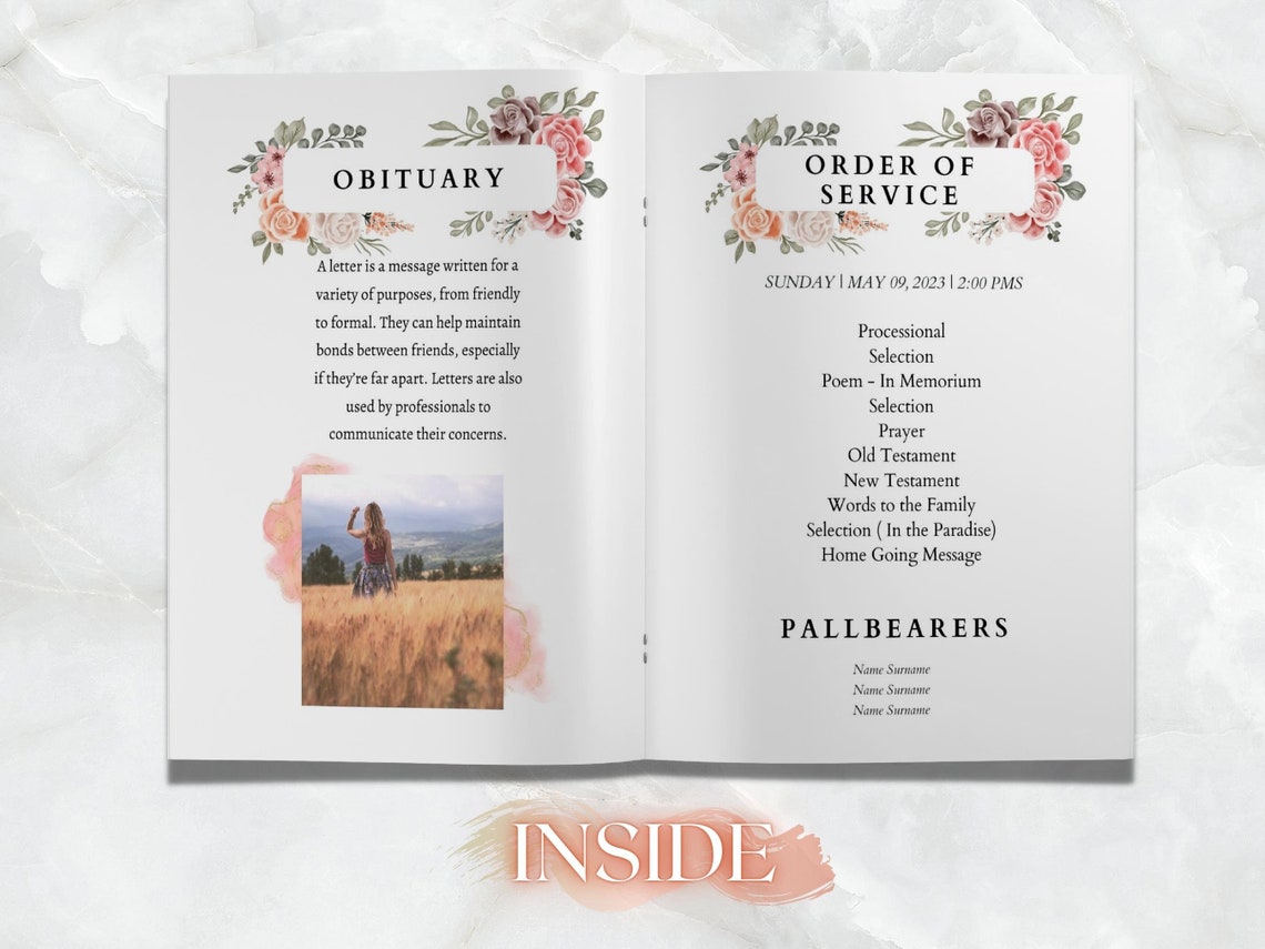 6 Page Funeral Program Template, 8.5x11 Obituary Template Canva ...