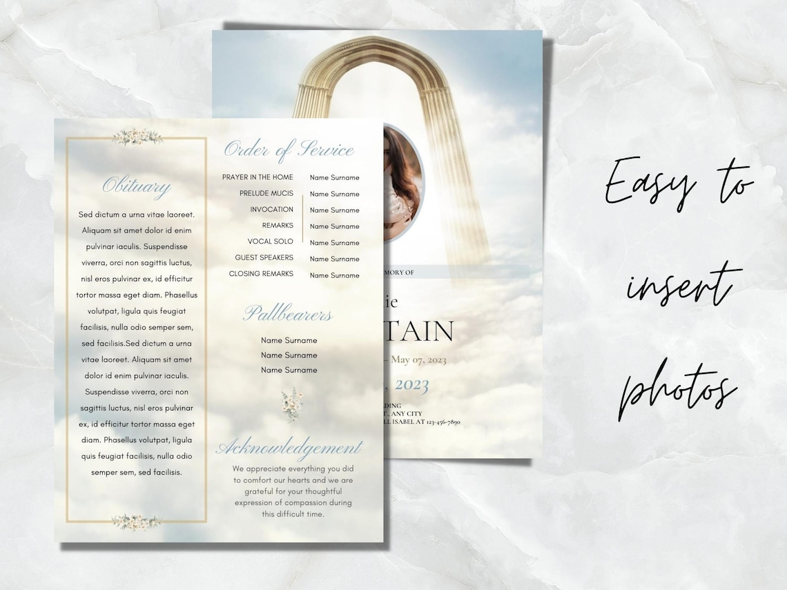 2 Page Funeral Program Template, 8.5x11 Obituary Template Canva ...