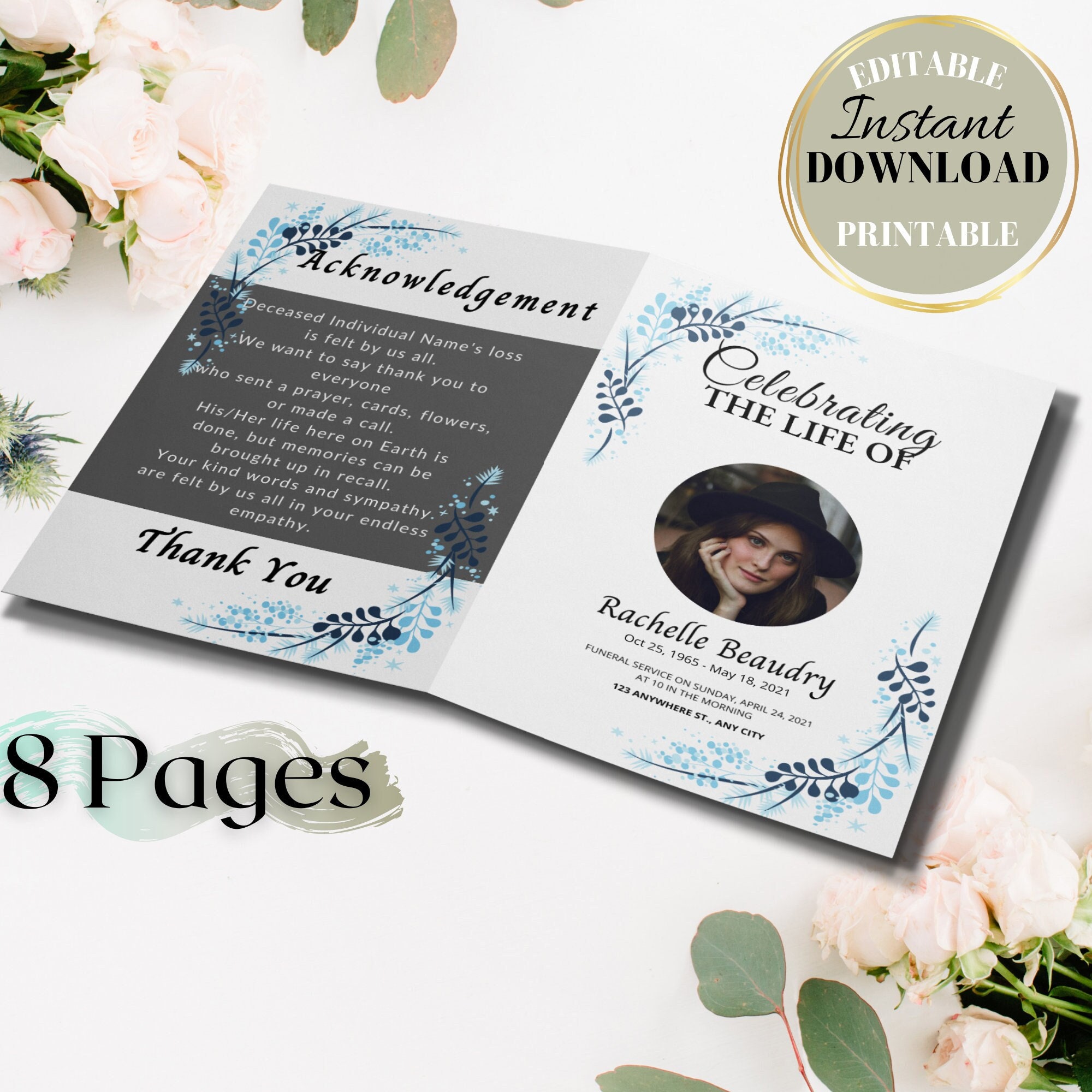 Floral Flower Funeral Program Template 8 Page Funeral Program - Etsy