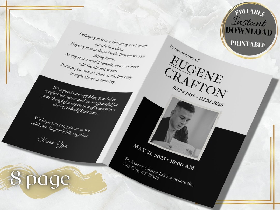 8 Page Funeral Program Template, 8.5x11 Obituary Template Canva ...