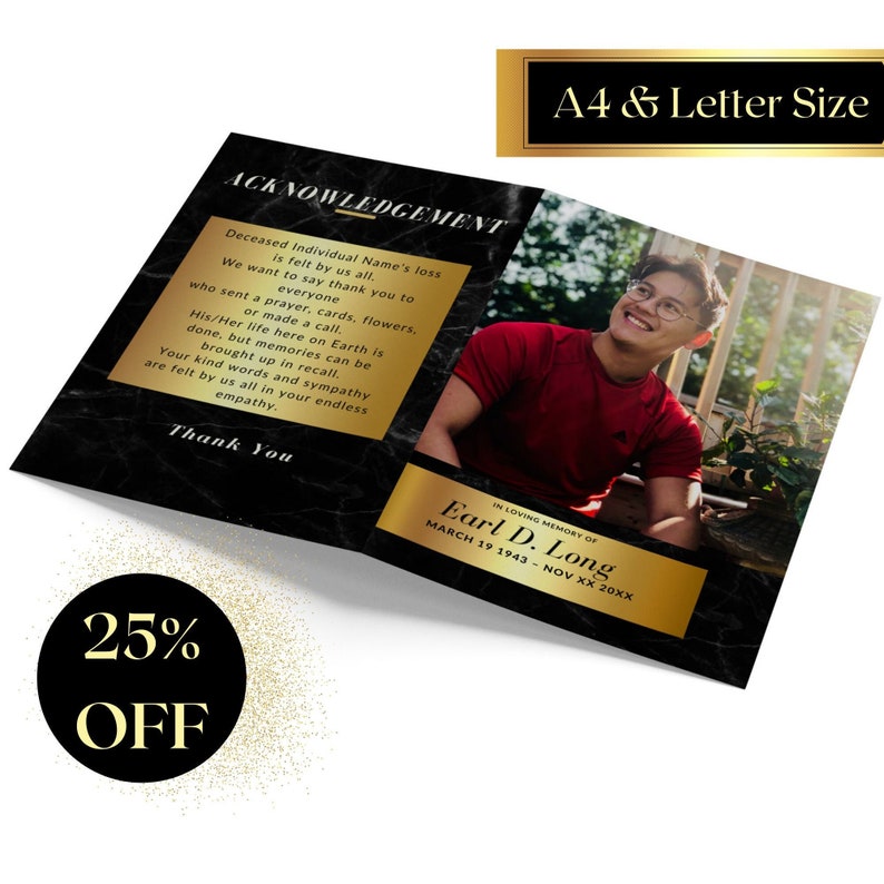 Gold Funeral Program Template 8 Page Funeral Program Funeral - Etsy