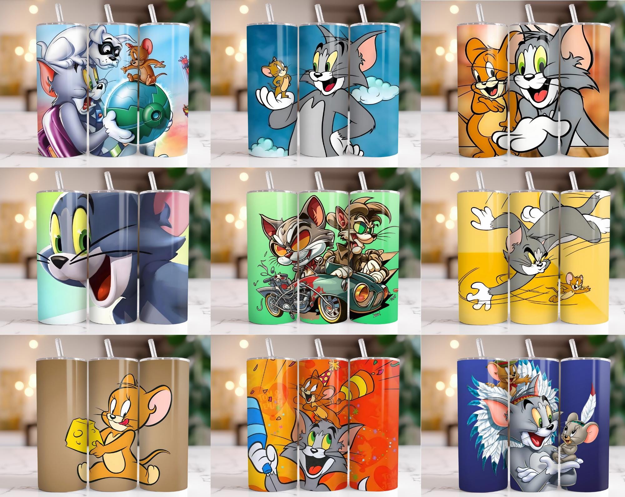 Tom and Jerry Pattern Tumbler Wrap, Cartoonist Tumbler, 3D Puffy Tom ...