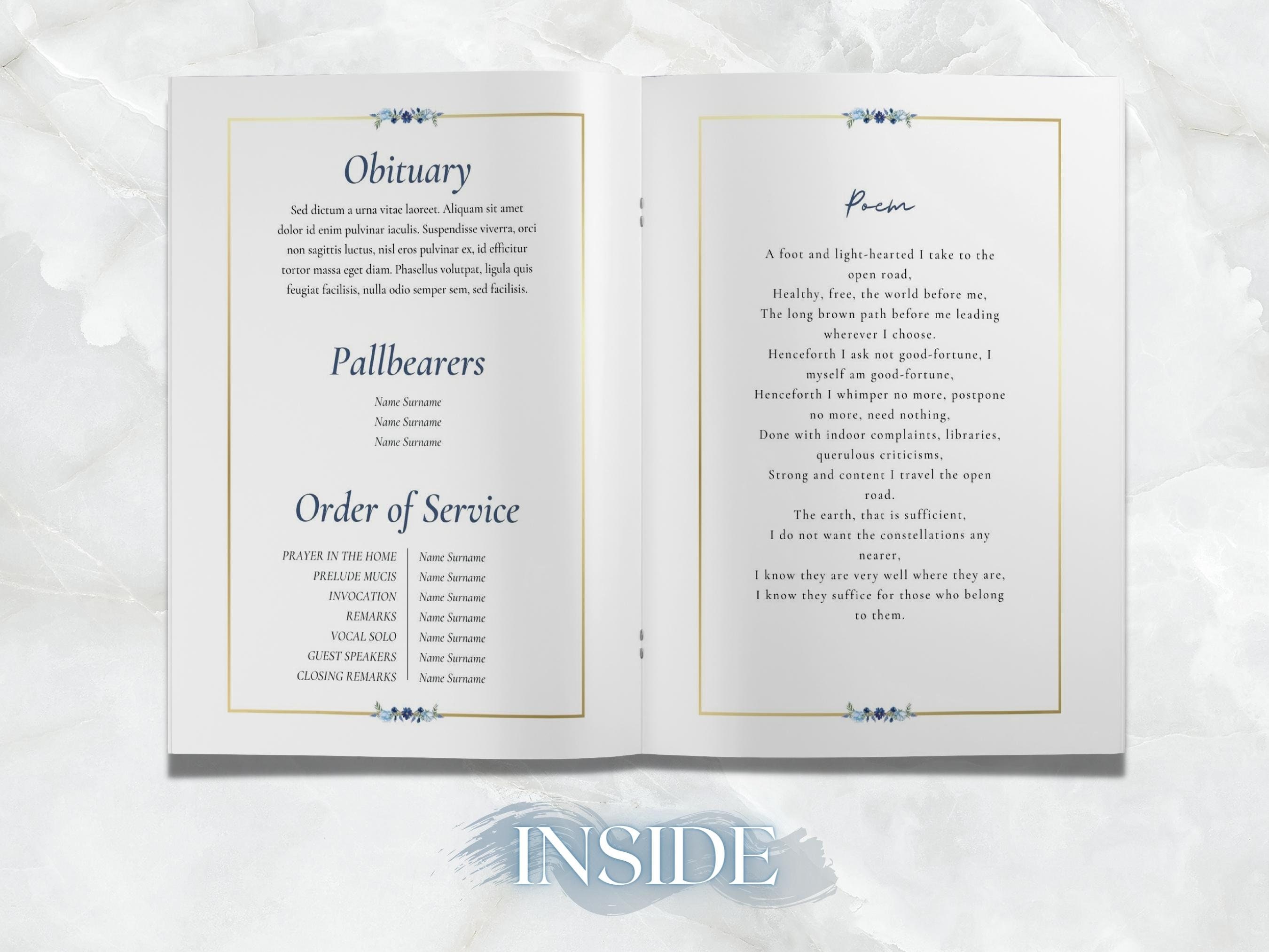 6 Page Funeral Program Template, 8.5x11 Obituary Template Canva ...
