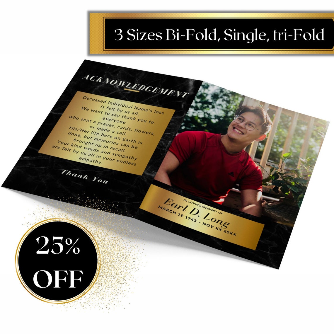 3 Sizes Bi-fold Tri-fold Single Gold Funeral Program - Etsy