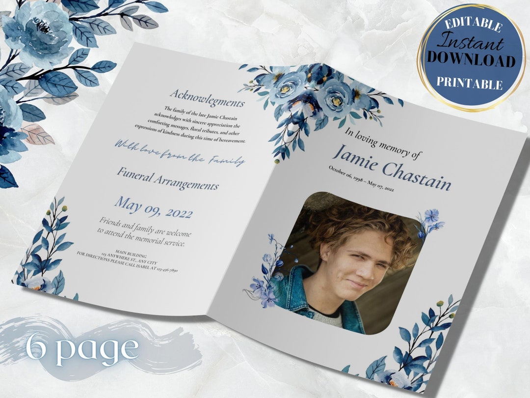 6 Page Funeral Program Template, 8.5x11 Obituary Template Canva ...