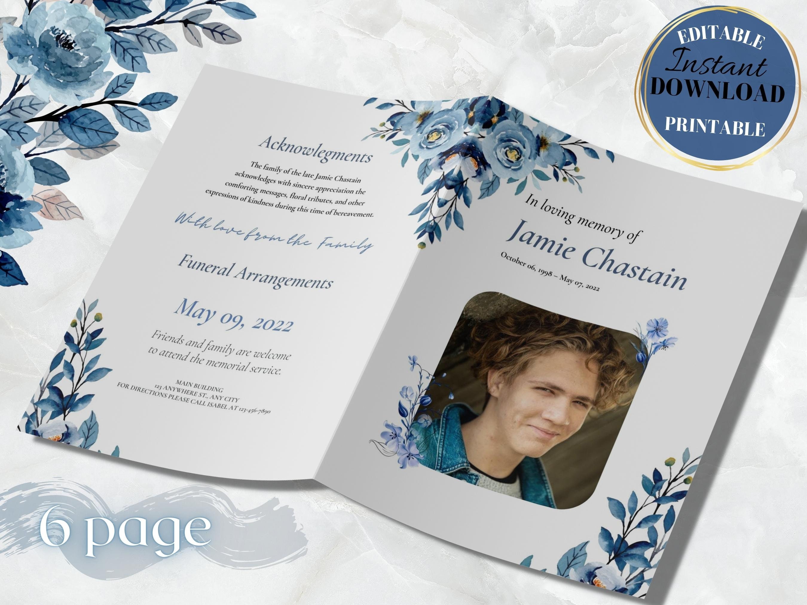 6 Page Funeral Program Template, 8.5x11 Obituary Template Canva ...