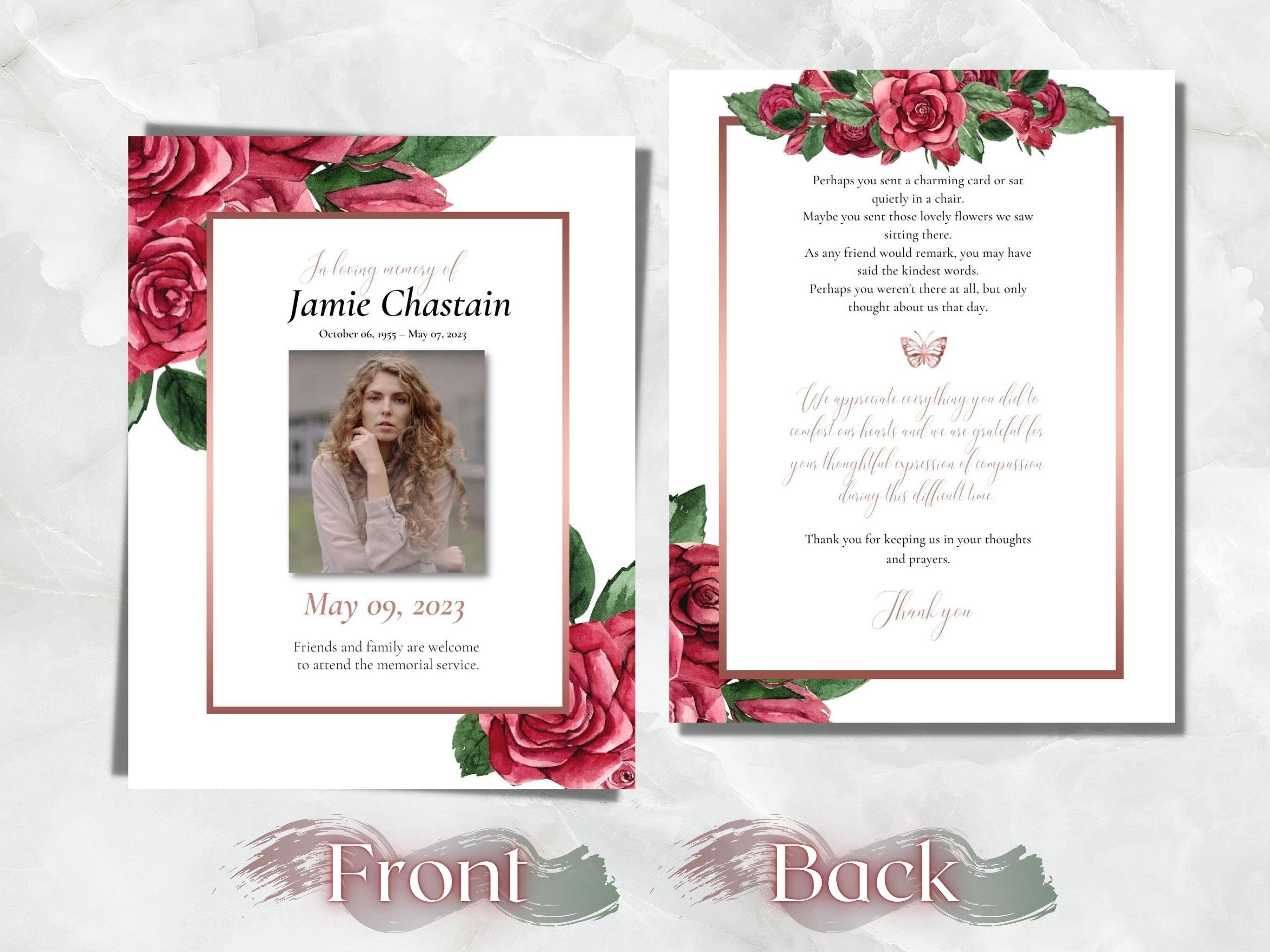 4 Page Red Rose Obituary Program Template,8.5x11 Obituary Template ...