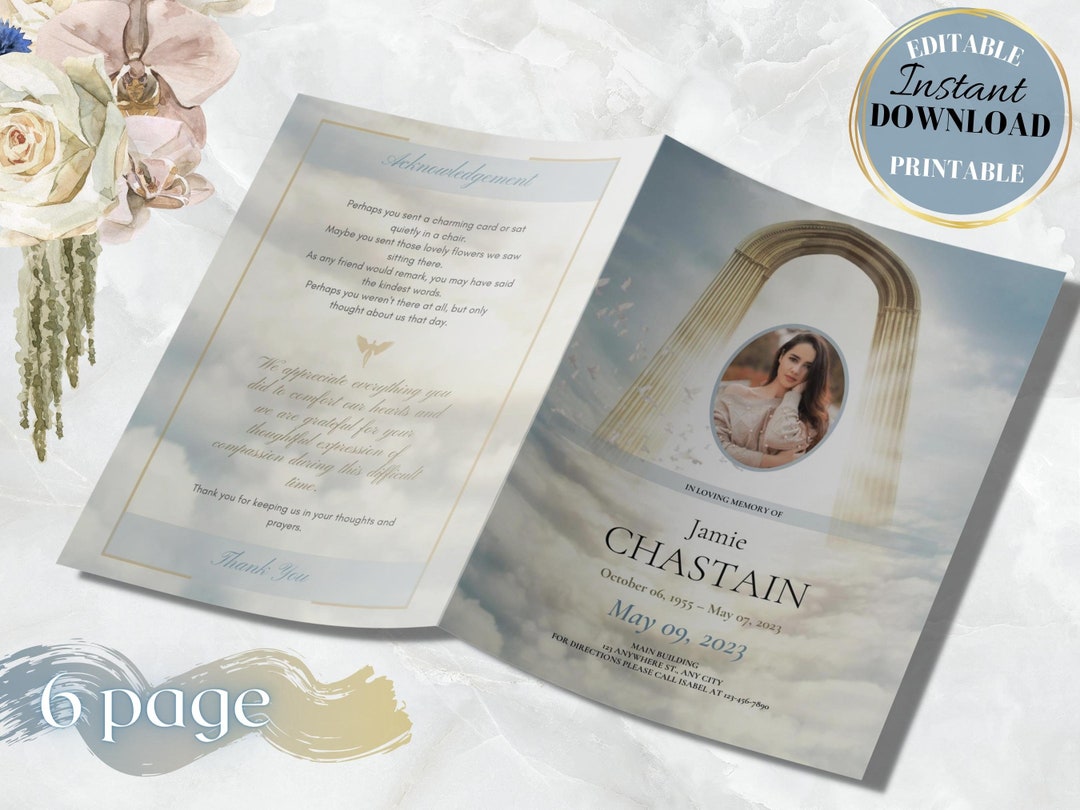 6 Page Funeral Program Template, 8.5x11 Obituary Template Canva ...