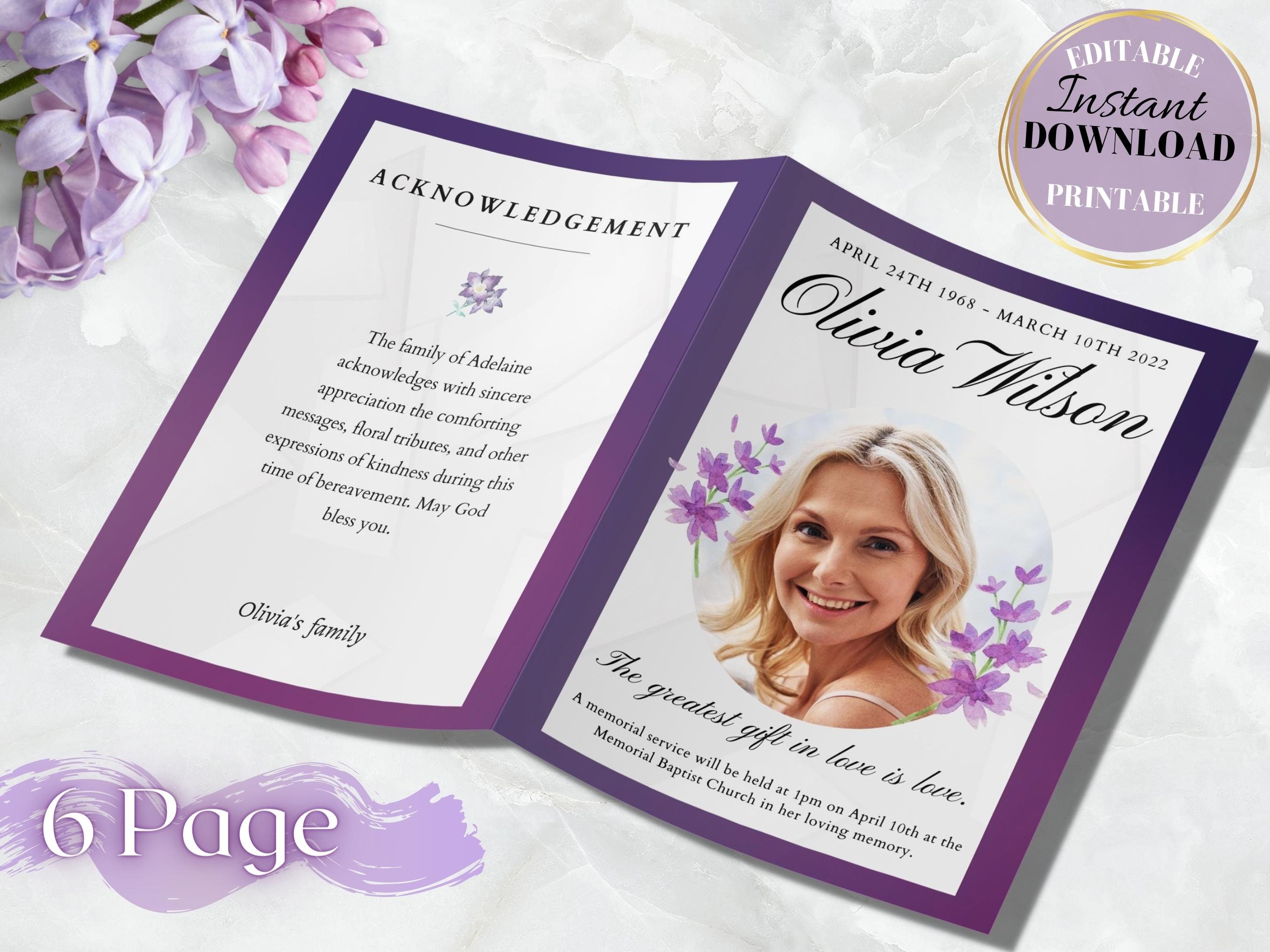 6 Page Funeral Program Template, 8.5x11 Obituary Template Canva ...
