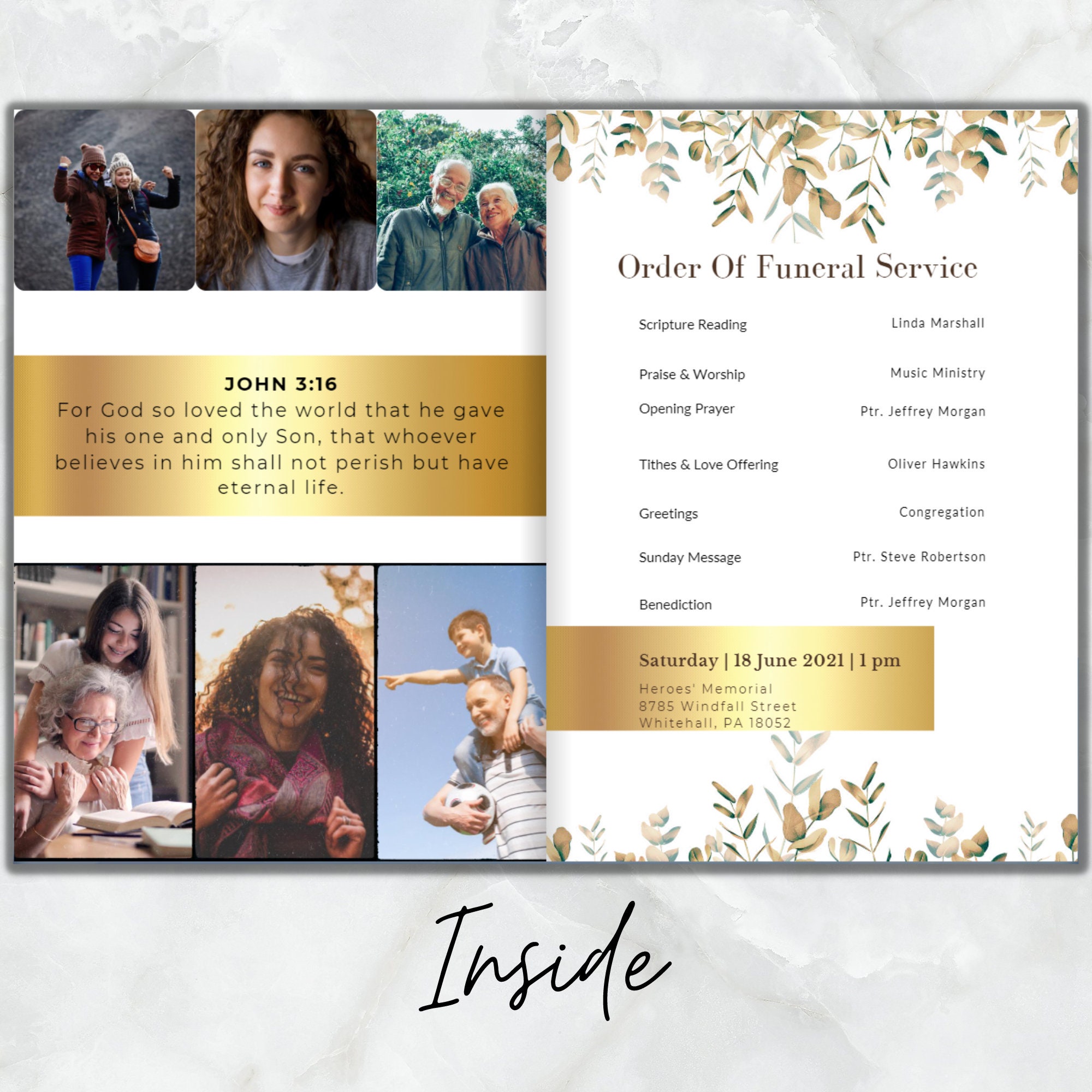 Gold Funeral Program Template, 8 Page Funeral Program Funeral Template ...